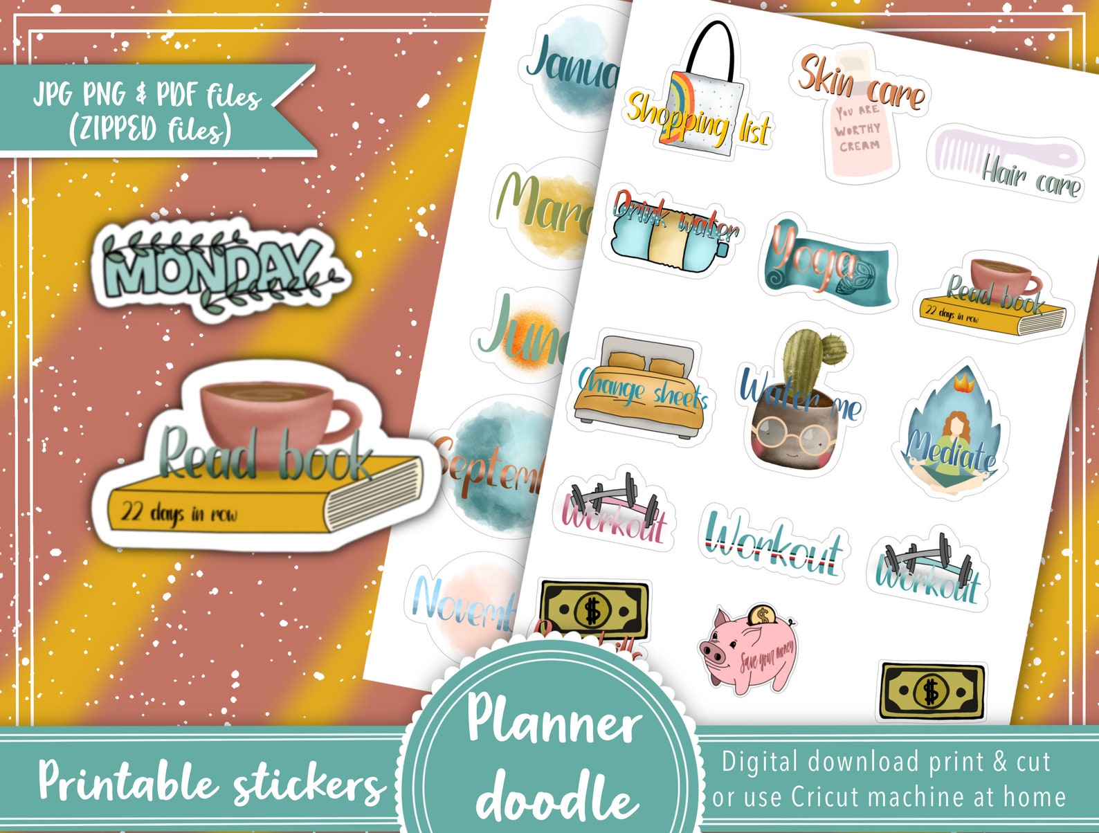 Planner Doodle Printable Stickers, Goodnotes Stickers, Bullet Journal ...
