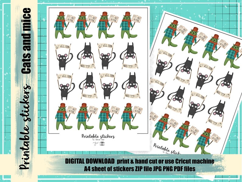 Cats and Mice Printable Stickers Sticker Sheet Hand Cut - Etsy
