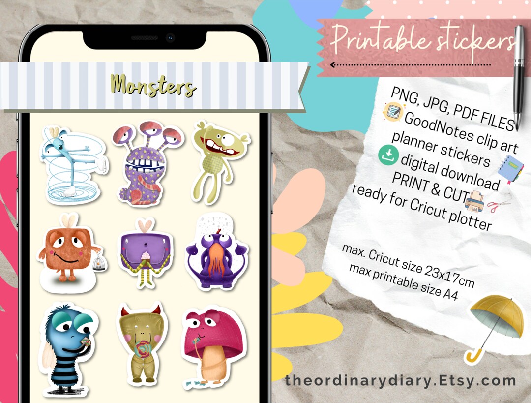 Monsters PRINTABLE Stickers, Monsters Printable Bundle, Sticker Sheet ...