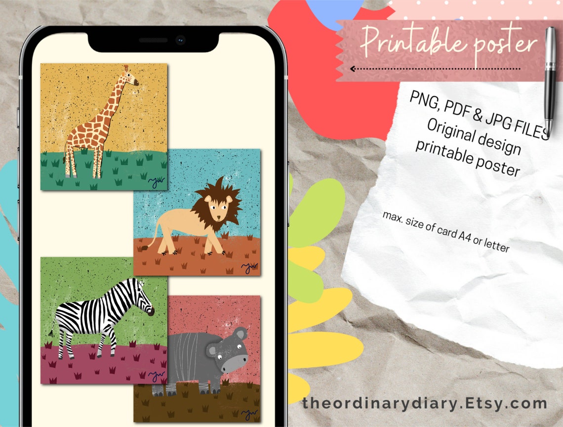 Africa Animals Printable POSTER Original Design Poster Art - Etsy