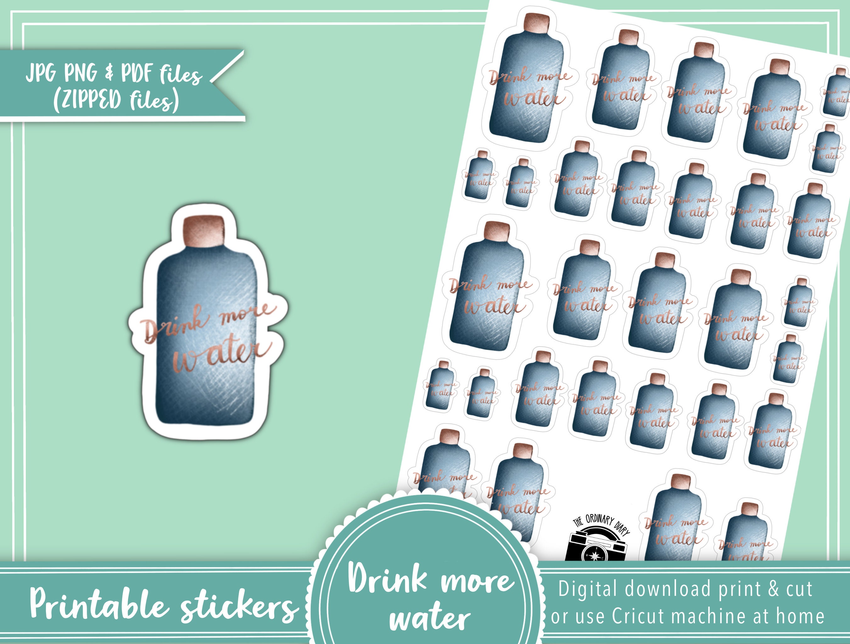 Drink More Water PRINTABLE Stickers, Printable Bundle, Planners ...