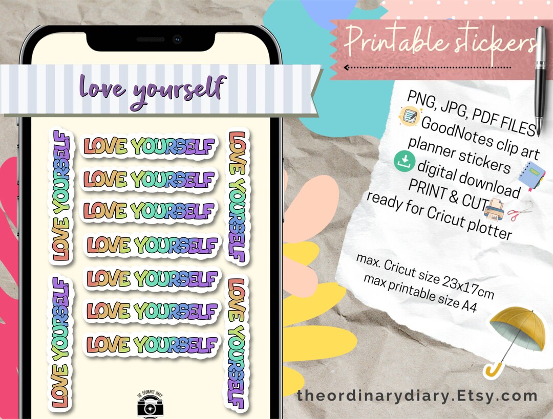 Love Yourself PRINTABLE BUNDLE, Printable Stickers, Planners Stickers ...