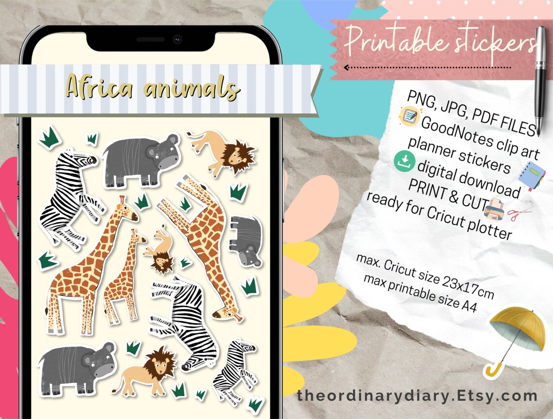 Africa Printable Stickers Sticker Sheet Animals Lion | Etsy