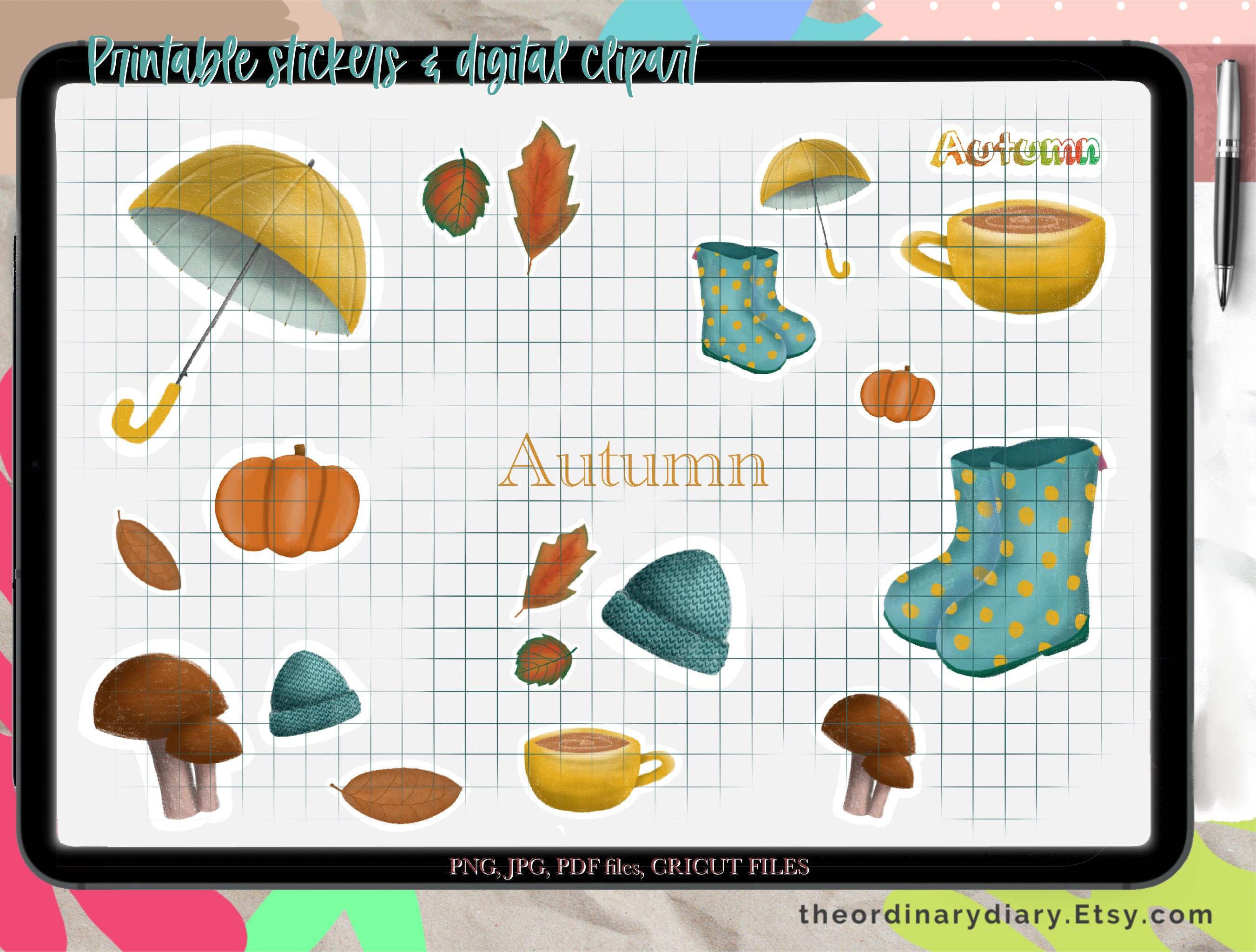 Autumn Printable Stickers, Goodnotes Stickers, Bullet Journal Stickers ...