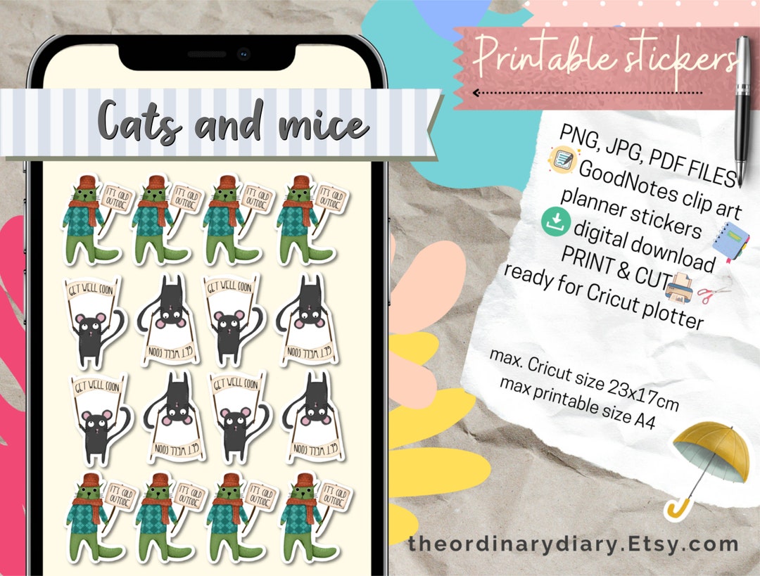 Cats and Mice Printable Stickers Sticker Sheet Hand Cut - Etsy