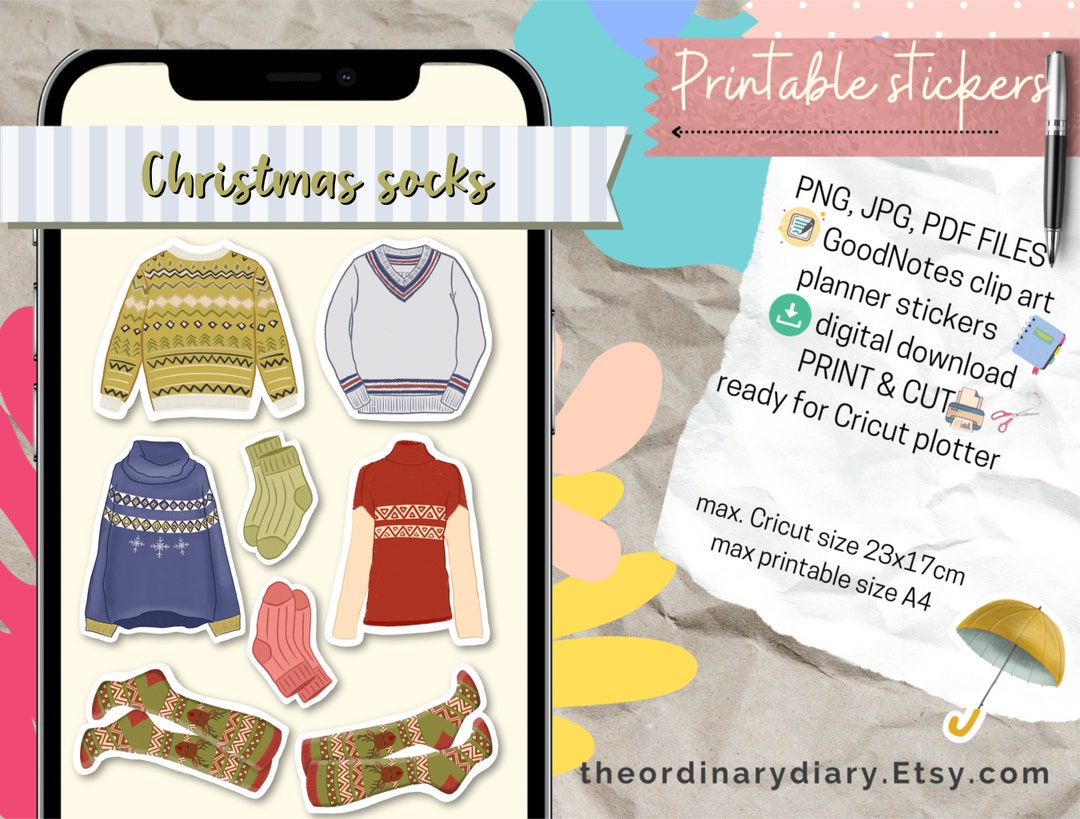 Christmas Socks STICKERS Printable Stickers Goodnotes - Etsy