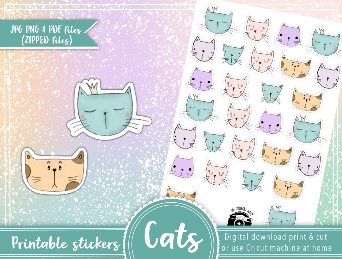 Cats PRINTABLE STICKERS Drawing Cats Stickers Printable - Etsy UK