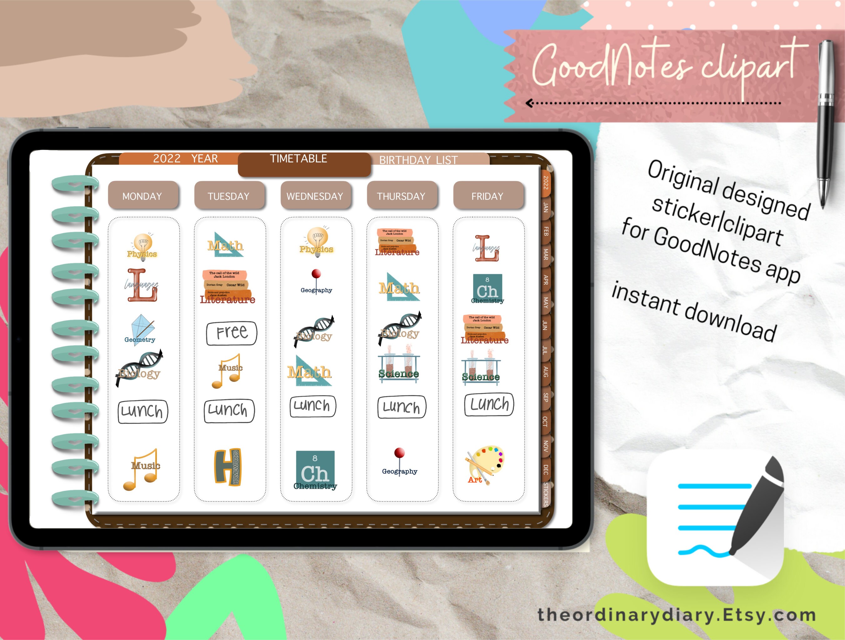 School Subjects PRINTABLE STICKERS, Sticker Aesthetic, Digital Planner ...