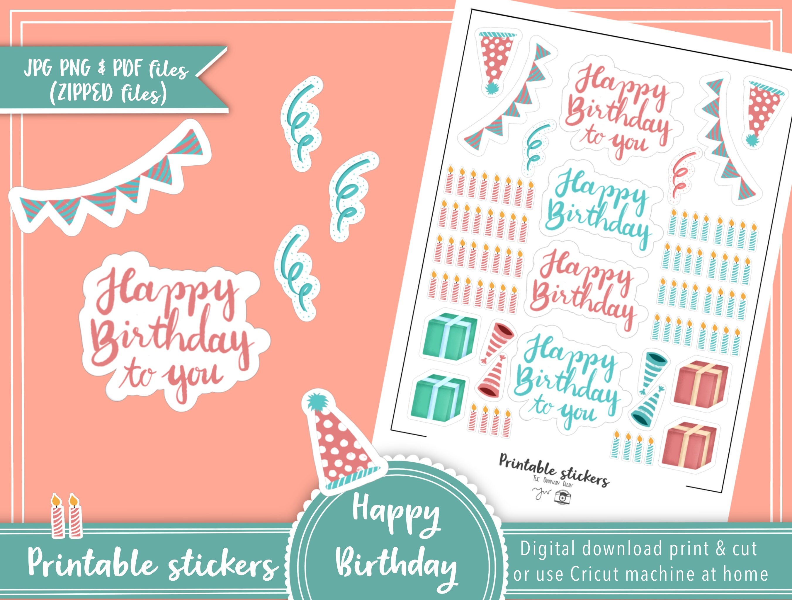 Happy Birthday printable stickers sticker sheet handcut | Etsy