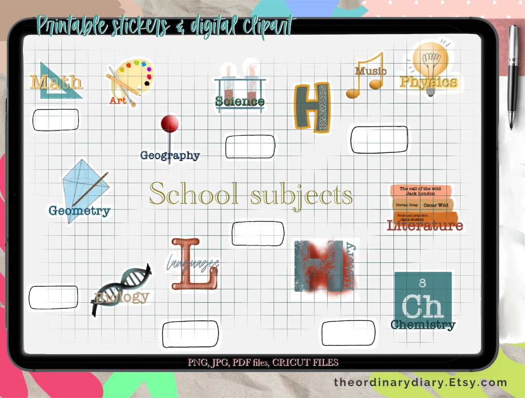 School Subjects PRINTABLE STICKERS, Sticker Aesthetic, Digital Planner ...