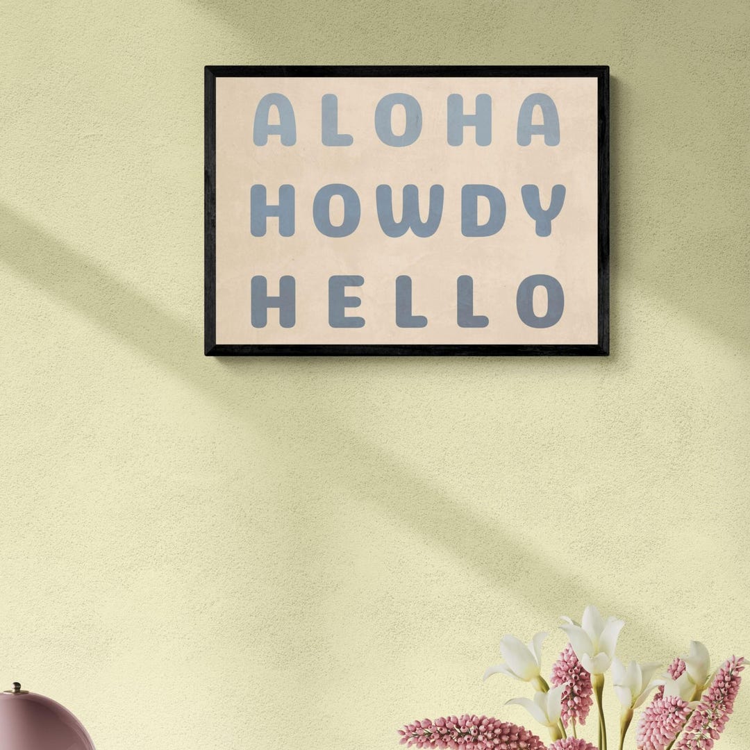 Aloha Howdy Hello Typography Wall Art Print, Retro Beachhouse Home ...