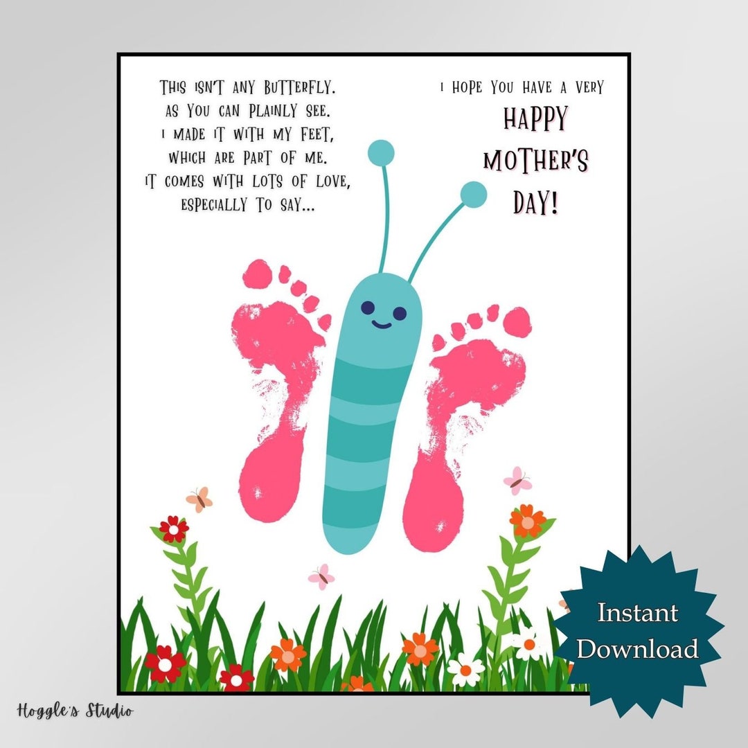 Mother's Day Butterfly Footprint Craft, Printable Footprint Art ...