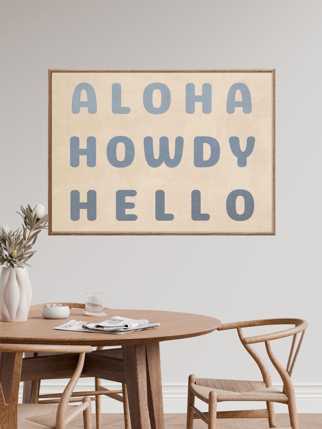 Blue Wall Art, Home Decor Gift, Aloha Howdy Hello Print, Vintage ...