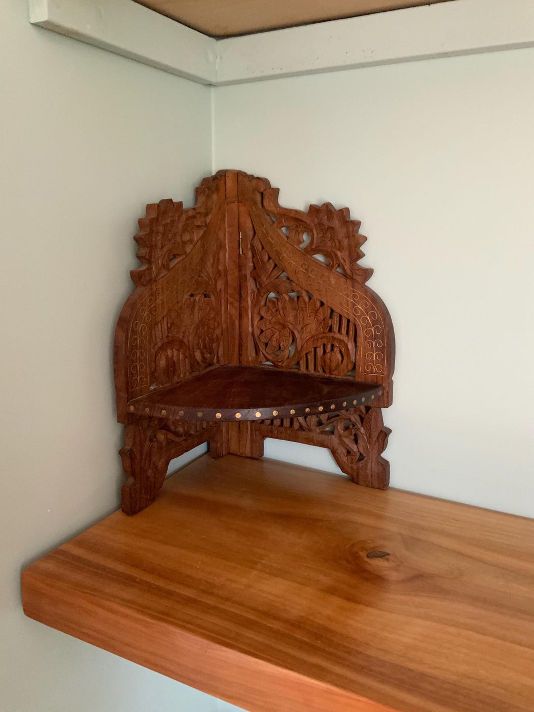 Carved Wood Corner Shelf, Boho Home Decor, Small Shelf - Etsy