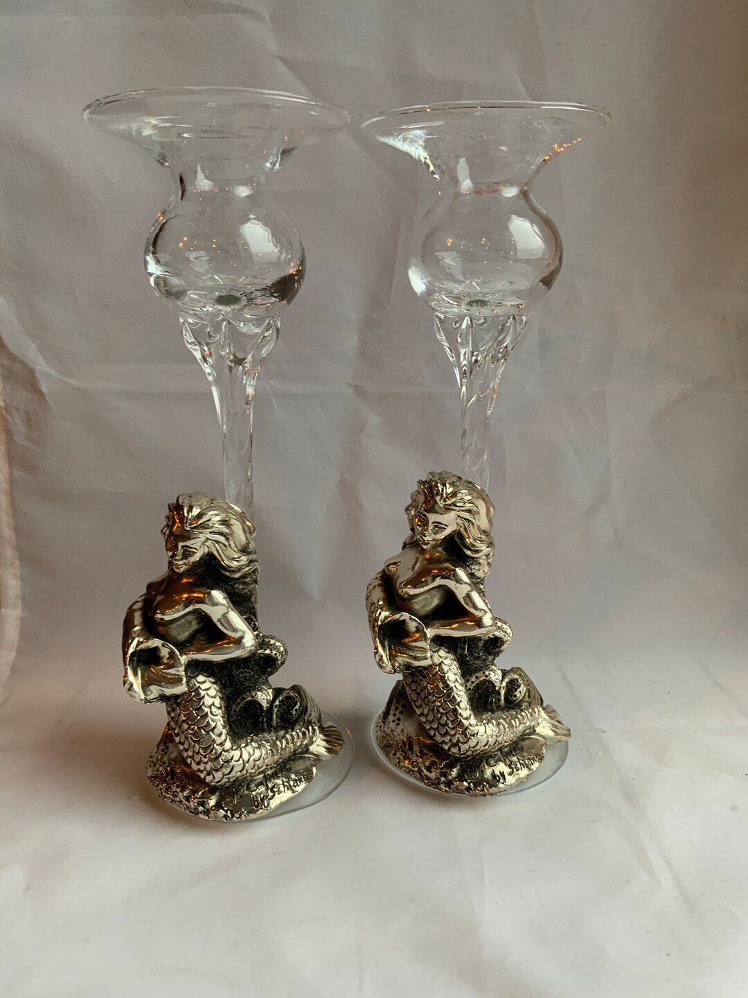 Amazing Mermaid Candlestick Holders, Set of Two Glass, Tall, Gift - Etsy