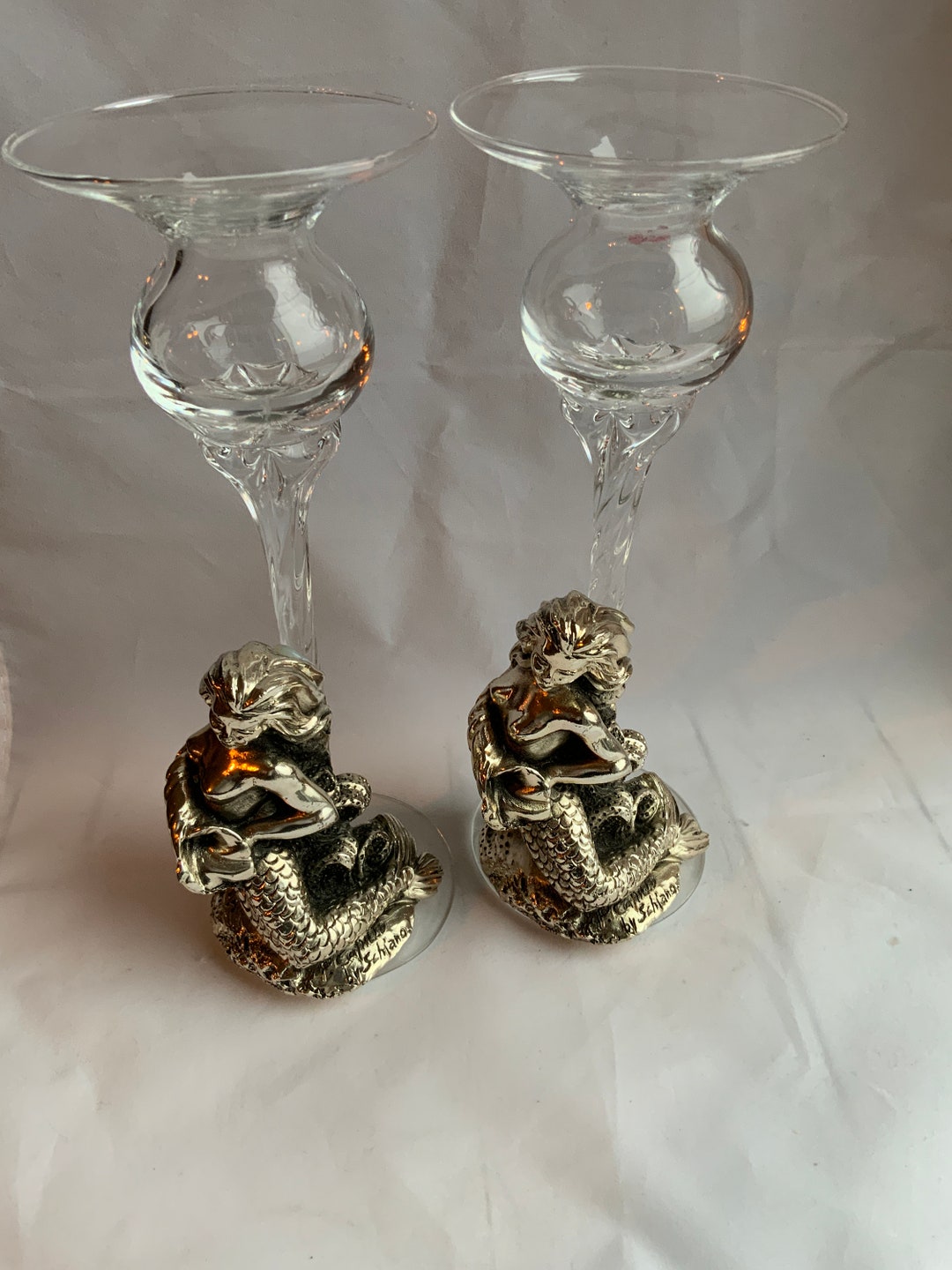 Amazing Mermaid Candlestick Holders Set of Two Glass Tall - Etsy