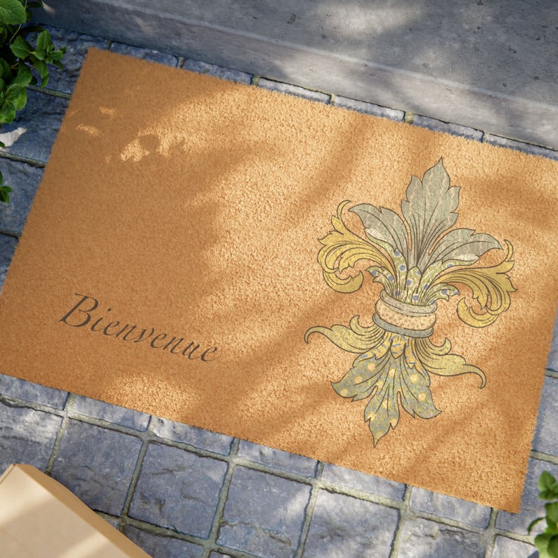 Fleur De Lis French Country Doormat Front Door French Word Welcome on ...