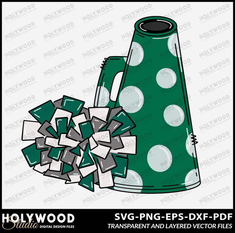 Cheer Megaphone and Pom-poms Digital Design Download, Cheerleading ...