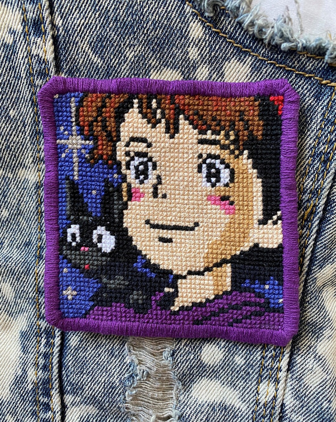 A Witch & Her Familiar Cross Stitch Patch - Etsy