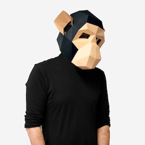 DIY Monkey Mask, Low Poly Paper Craft Template, Printable Ape Mask ...