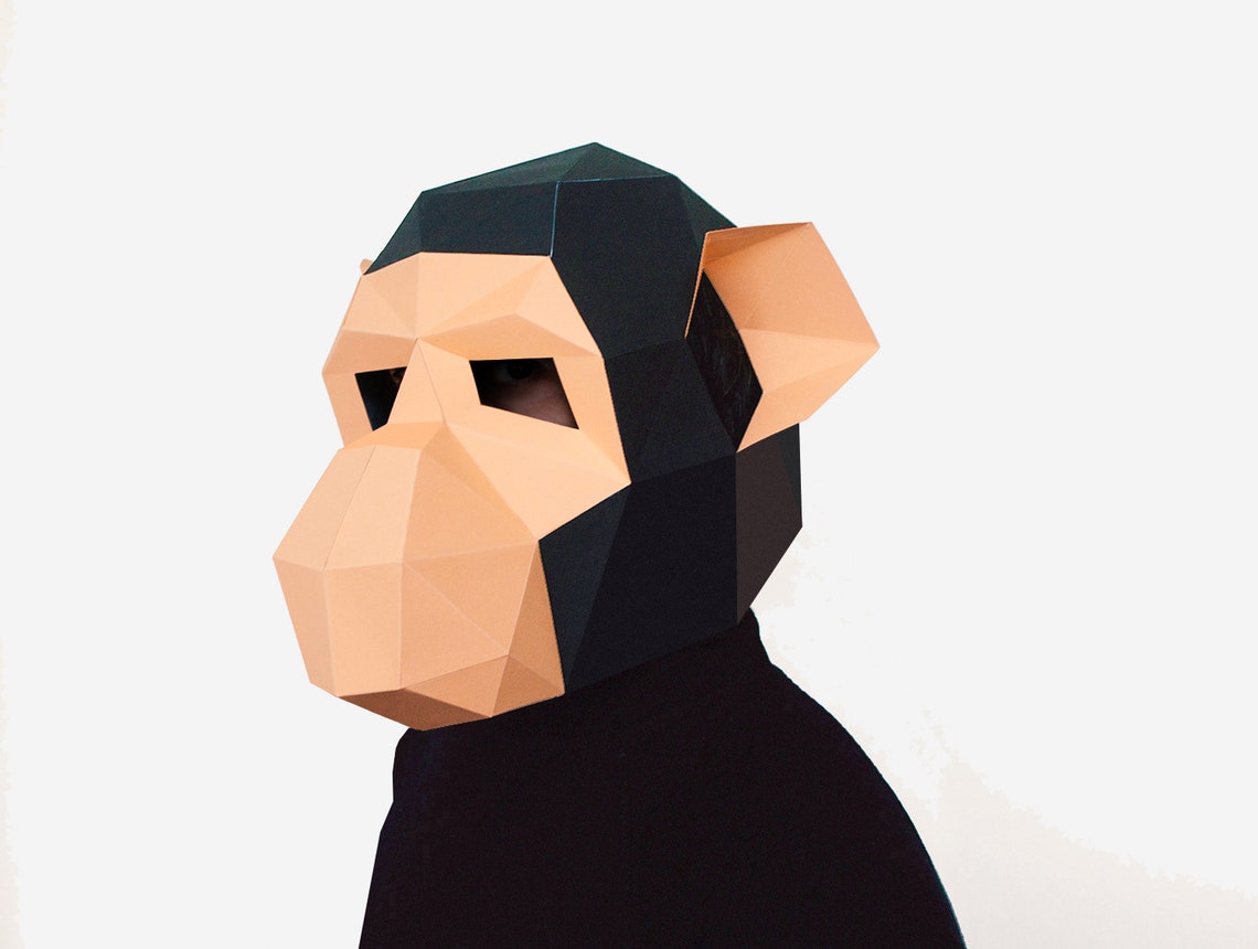 DIY Monkey Mask Low Poly Paper Craft Template Printable Ape | Etsy