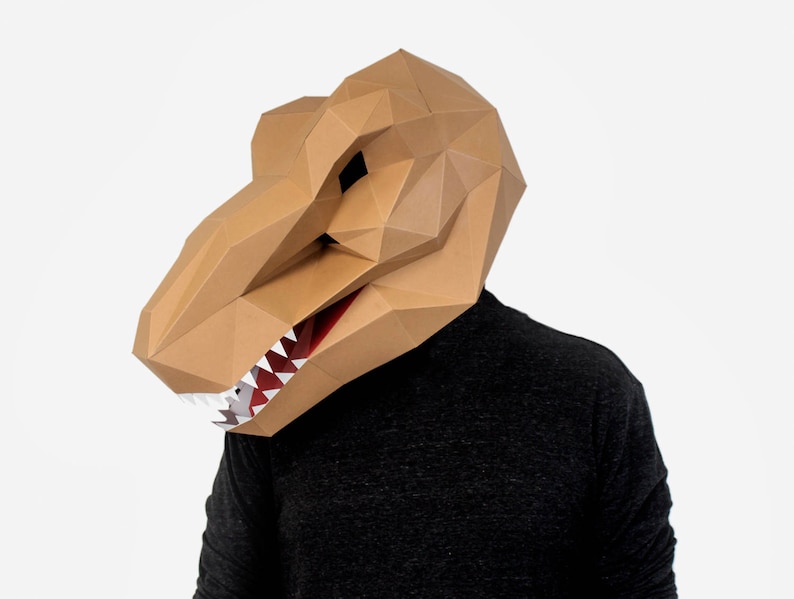 Dinosaur Mask Halloween Mask 3D Paper Craft Template T-Rex | Etsy
