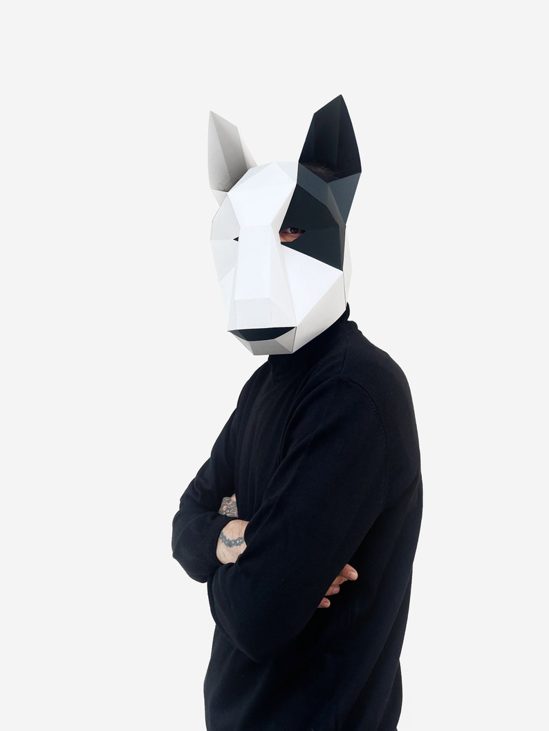DIY Bull Terrier Mask, 3D Paper Craft Template, Halloween Dog Mask ...