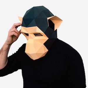 DIY Monkey Mask, Low Poly Paper Craft Template, Printable Ape Mask ...