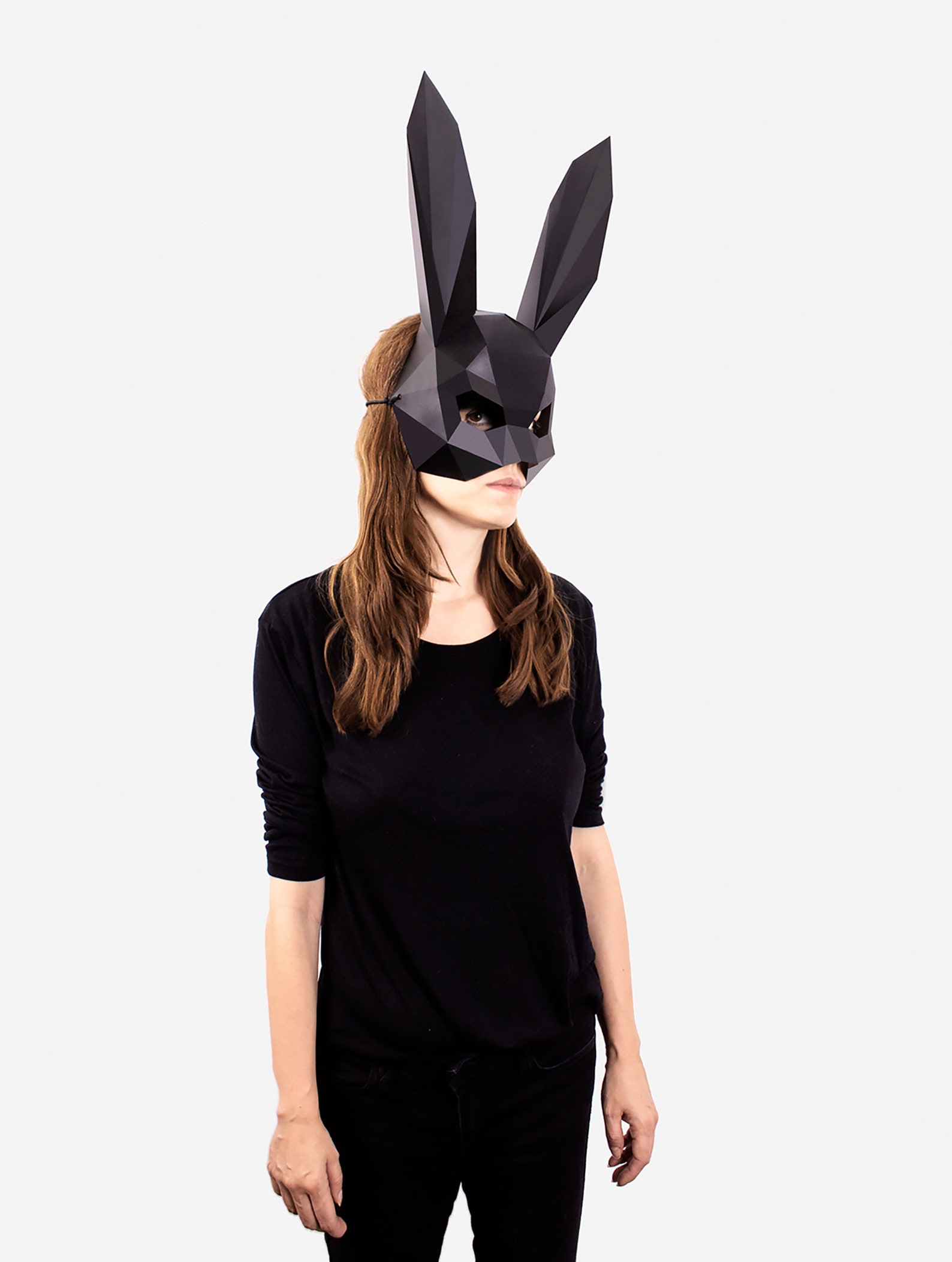 Bunny Half Mask Halloween Mask Black Rabbit Mask DIY - Etsy