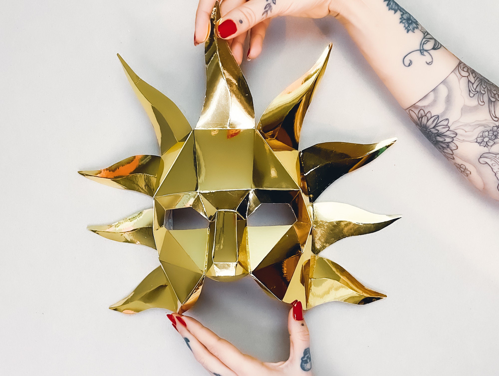Low Poly Sun Mask DIY, Papercraft Template PDF, Printable 3D Sun Mask ...