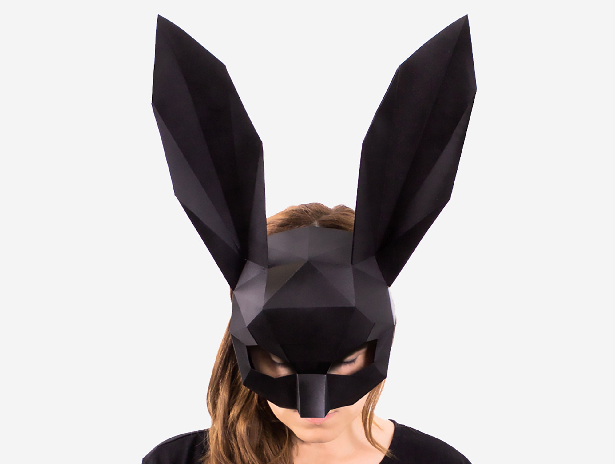 Bunny Half Mask Halloween Mask Black Rabbit Mask DIY | Etsy