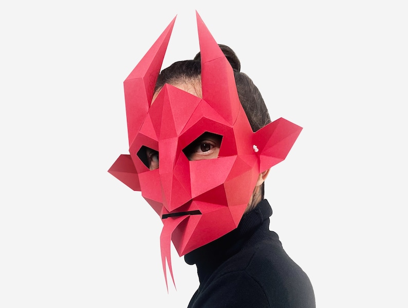 Devil Half Mask Low Poly Paper Craft Template Printable - Etsy