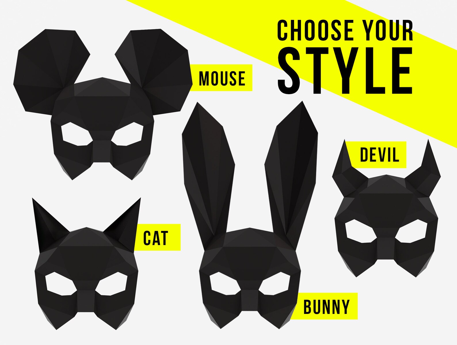 Bunny Half Mask Halloween Mask Black Rabbit Mask DIY - Etsy