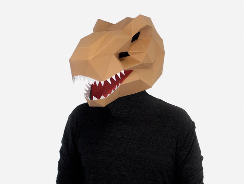 Dinosaur Mask Halloween Mask 3D Paper Craft Template T-Rex | Etsy