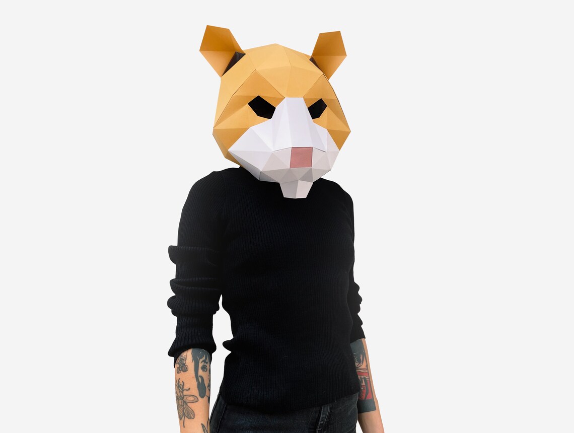 Low Poly Hamster Mask, DIY Paper Craft, Printable Template (instant PDF ...