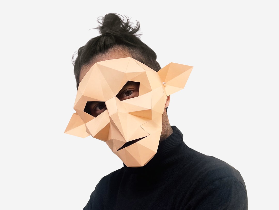 Goblin Half Mask, Low Poly Paper Craft Template, Printable Goblin Face ...