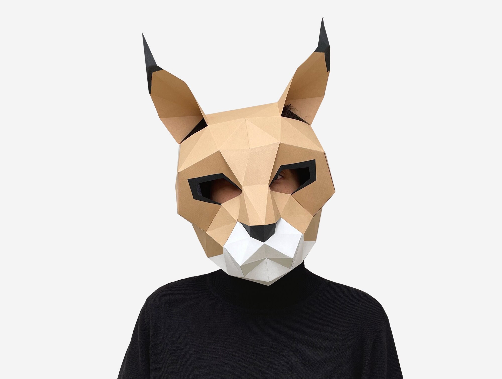 Wild Cat Mask, Caracal Cat Mask, Printable Animal Mask, Low Poly Wild ...