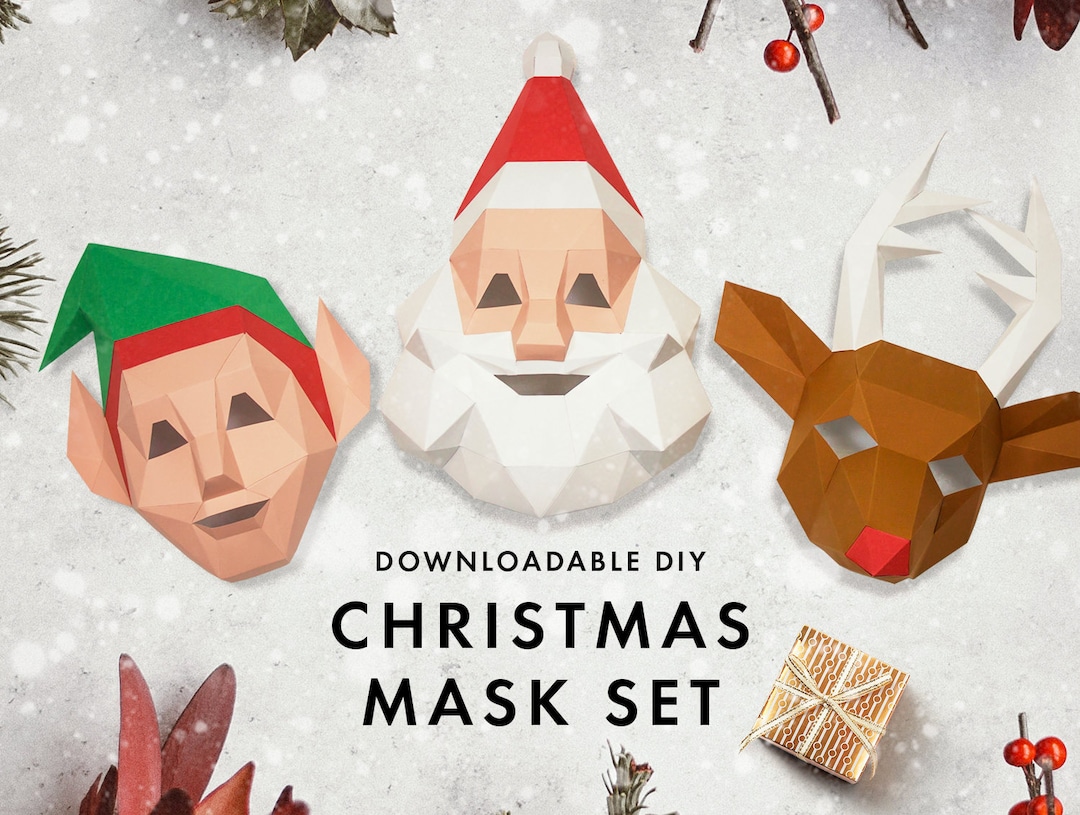 Set of 3 Christmas Masks, Christmas Costumes, DIY Christmas Gift, Santa ...