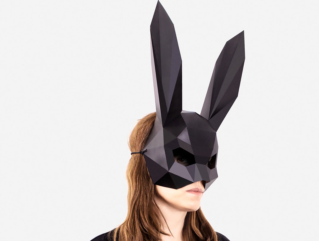 Bunny Half Mask, Halloween Mask, Black Rabbit Mask, DIY Printable ...