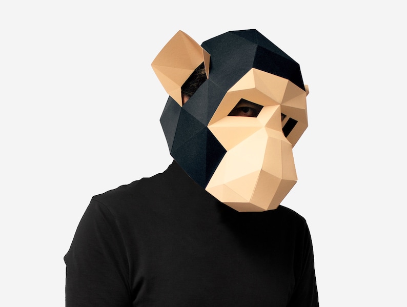 DIY Monkey Mask Low Poly Paper Craft Template Printable Ape - Etsy Sweden