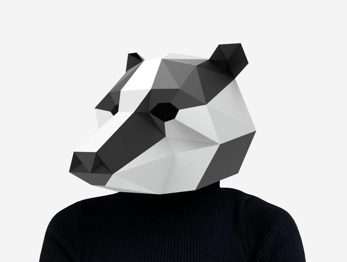 DIY Low Poly Badger Mask, Printable Woodland Costume (digital Download ...
