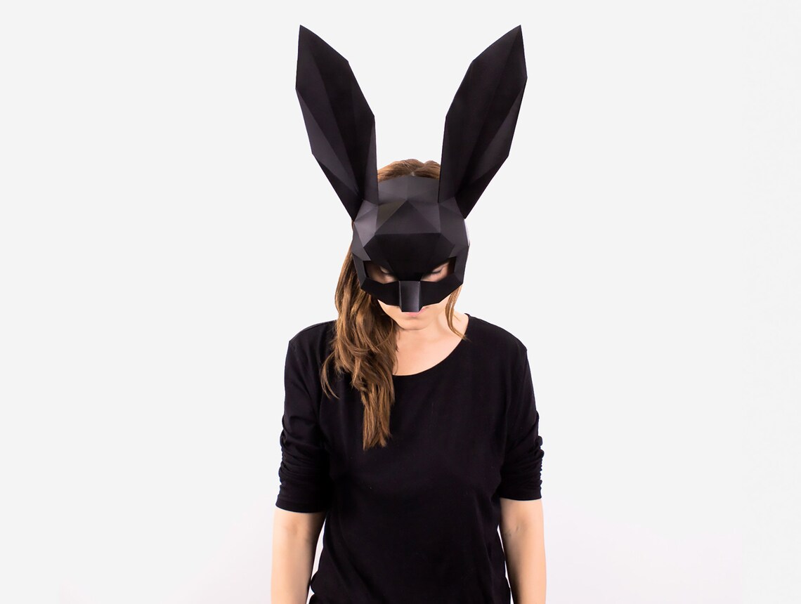 Bunny Half Mask Halloween Mask Black Rabbit Mask DIY - Etsy
