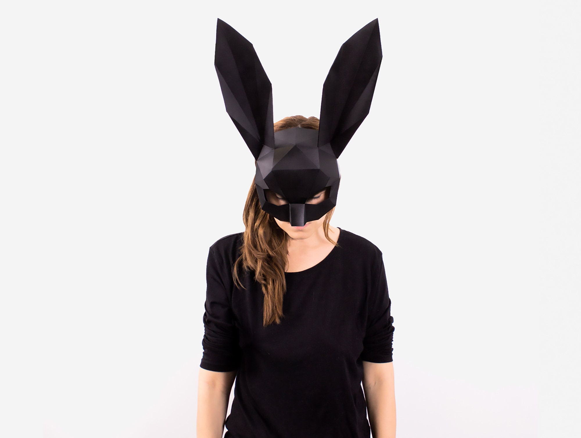 Bunny Half Mask Halloween Mask Black Rabbit Mask DIY - Etsy México