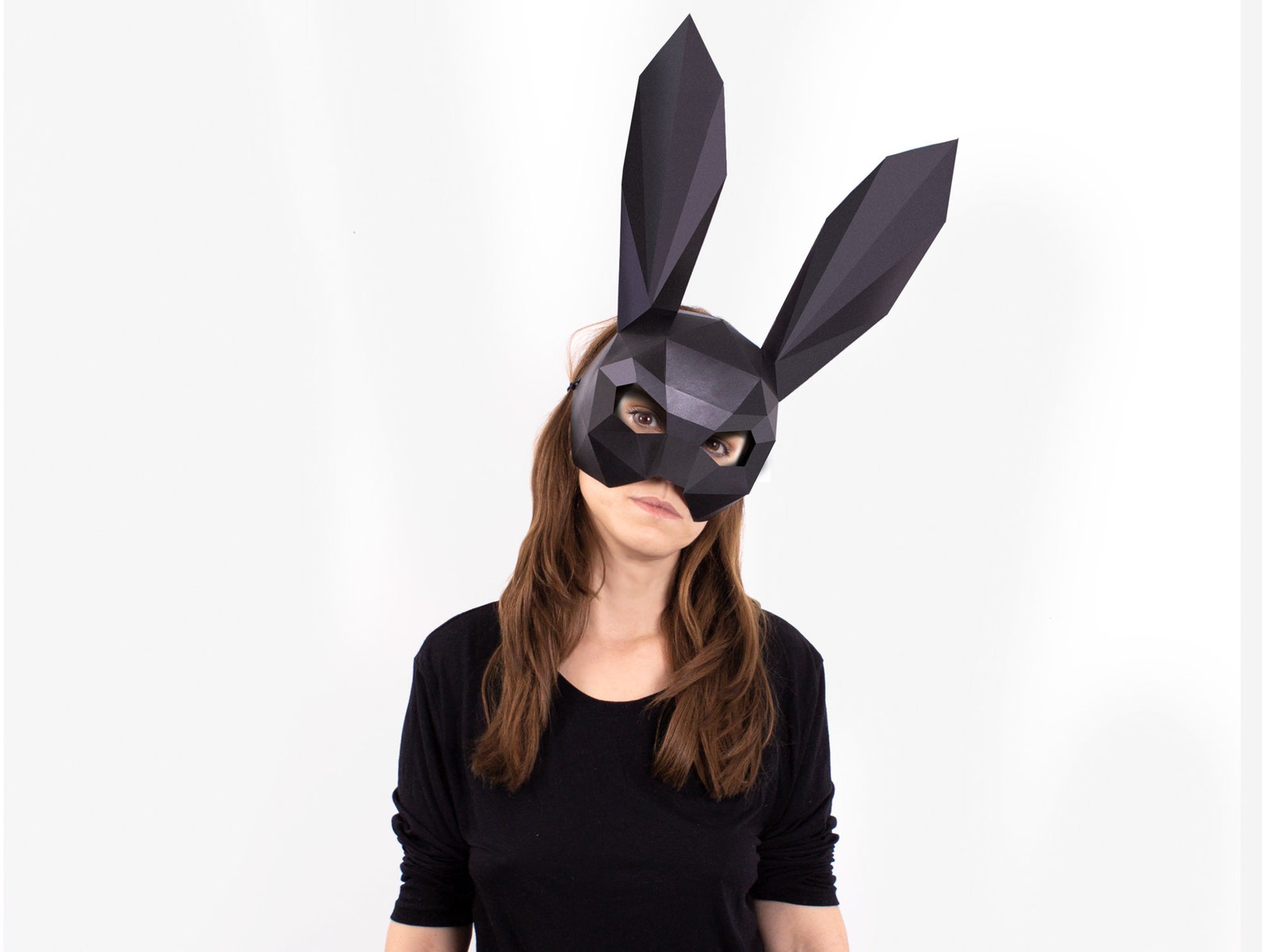 Bunny Half Mask Halloween Mask Black Rabbit Mask DIY - Etsy
