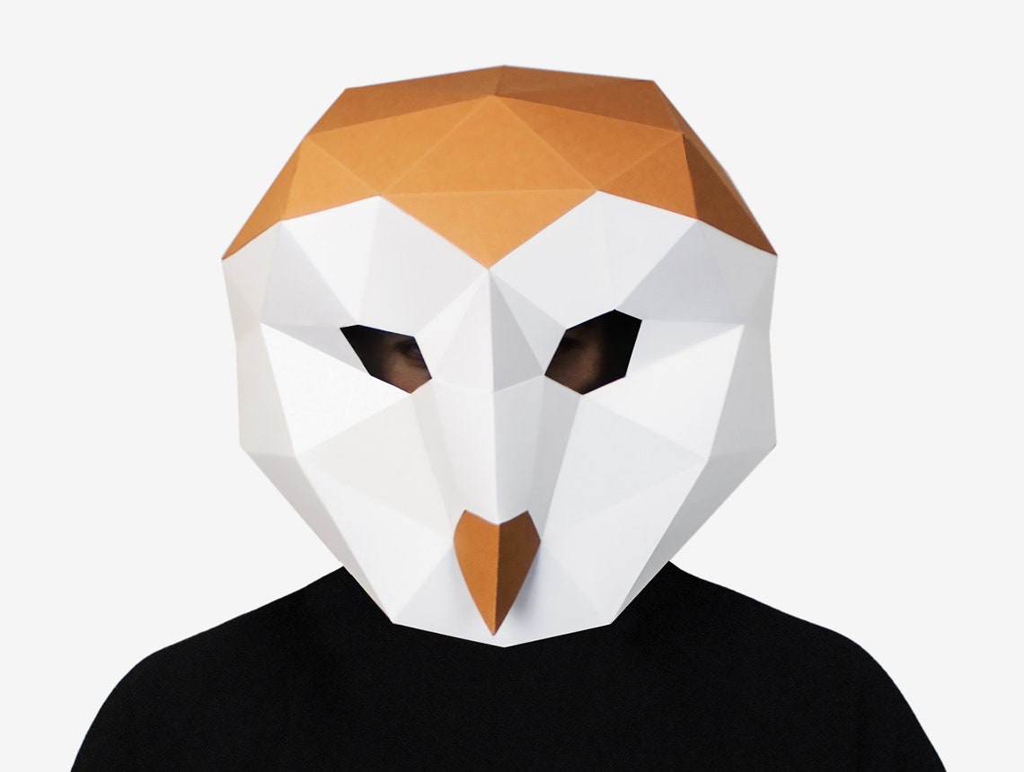 DIY Owl Mask, Paper Craft Template, Halloween Mask, Barn Owl, Printable ...