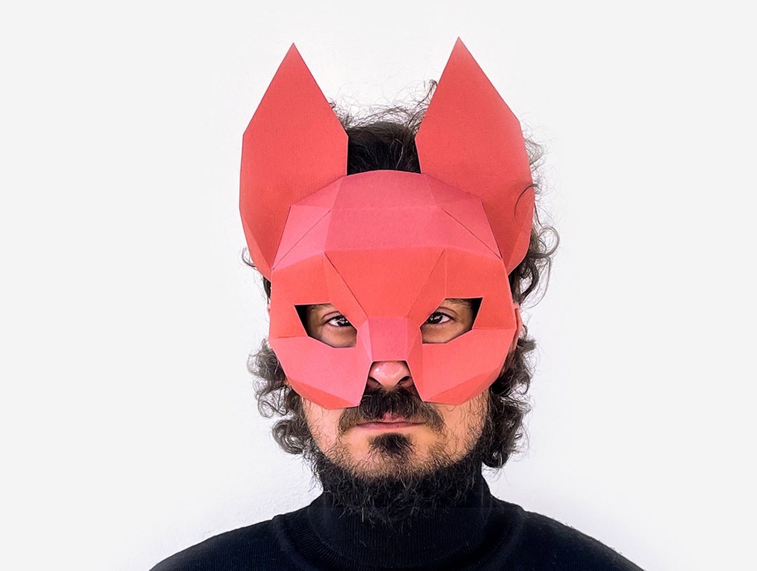 Fox Half Mask, Low Poly Paper Craft Template, Printable Fox Face Mask ...