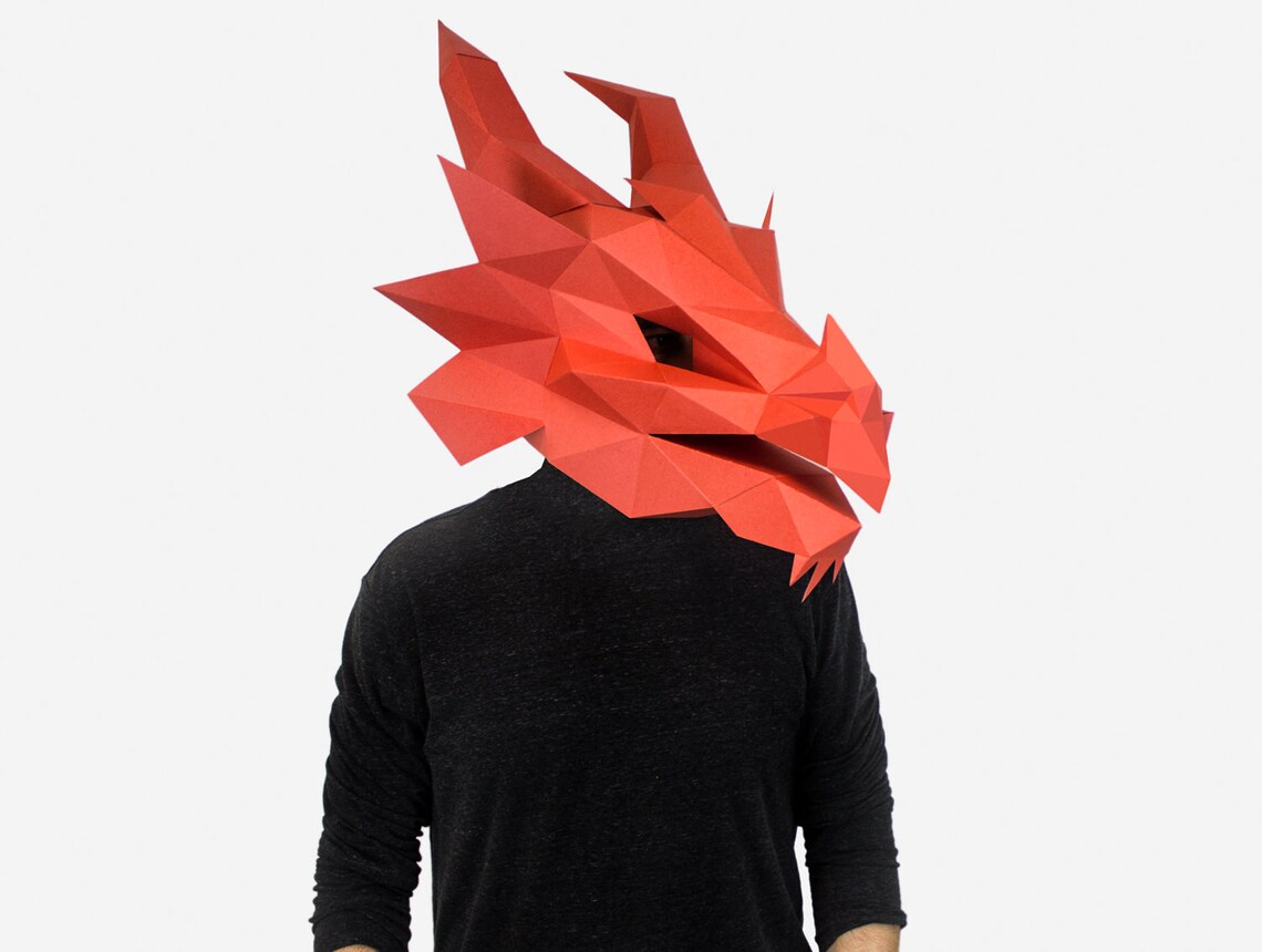 Dragon Mask Red Dragon Costume Paper Craft Template - Etsy Australia