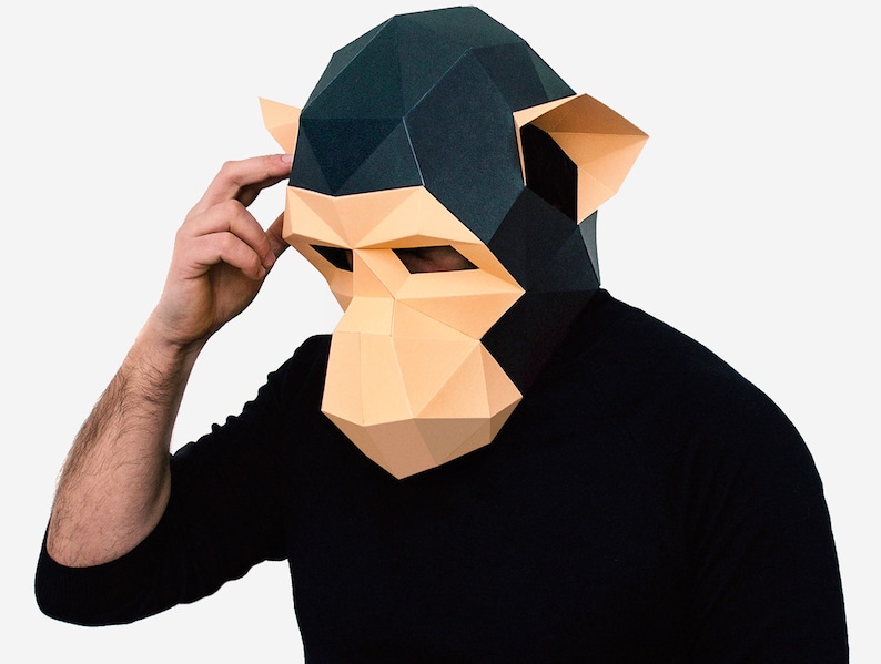 DIY Monkey Mask Low Poly Paper Craft Template Printable Ape - Etsy Sweden