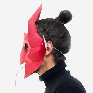 Devil Half Mask, Low Poly Paper Craft Template, Printable Devil Face ...