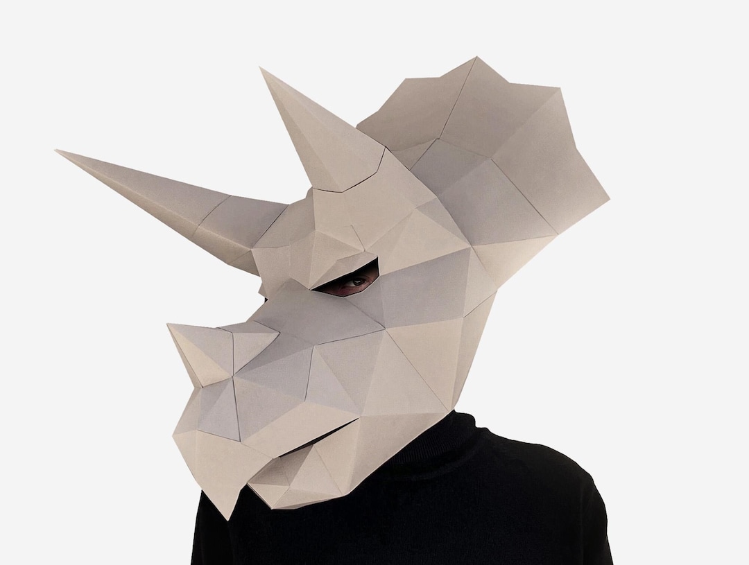 Triceratops Mask, Dino Cosplay, 3D Paper Craft, Halloween Mask ...